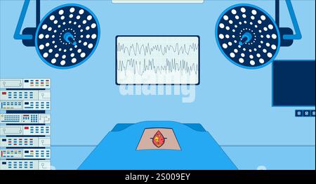 Colorful editable vector illustration of surgery in an operating ...