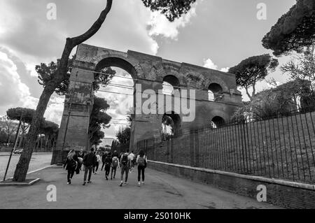 Rome, Italy - April 7, 2019: Aqua Claudia was an ancient Roman aqueduct ...