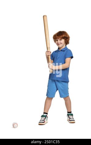 Little boy with baseball bat on white background Stock Photo - Alamy