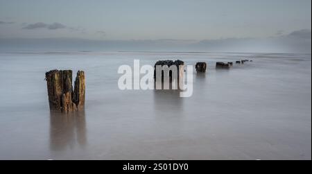 Youghal Strand Groynes on a cold December evening, shot in the blue ...
