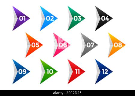 directional number bullet points from one to twelve Stock Vector Image ...