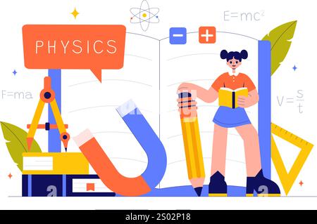 Physics Learning Vector Illustration featuring Students Exploring ...