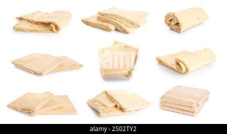 Set of fresh thin lavash on white background Stock Photo - Alamy