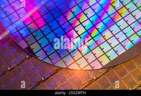Multi Colored Iridescent Silicon Computer Wafer Close-up View Stock ...