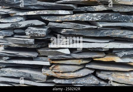 Stack flat slate stones cladding of wall used for flooring, walkways or ...