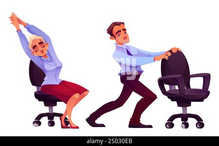 Office workers doing stretching exercises isolated on white background ...