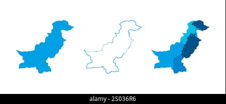 Pakistan set of three maps - solid map, outline map and map ...