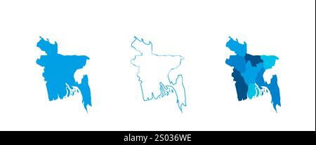 Bangladesh set of three maps - solid map, outline map and map ...