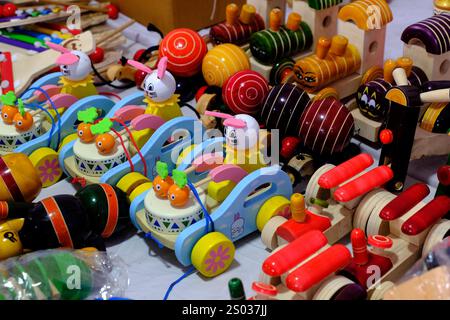 Traditional handmade Colorful toys made from wood, wooden toys, family ...