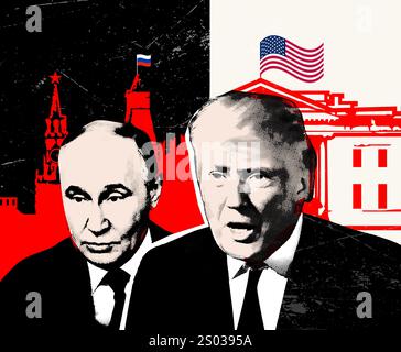Portrait of Donald Trump , Vladimir Putin . Halftone collage effect ...