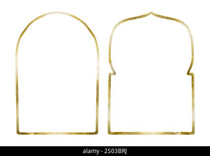 Muslim golden frames set. Islamic window or door arch, Mosque gate ...