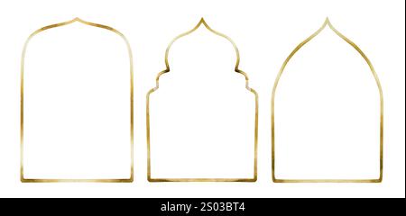 Muslim golden frames set. Islamic window or door arch, Mosque gate ...