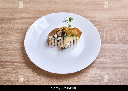 Thin classic pizza with smoked chicken fillet, mushrooms and purple ...