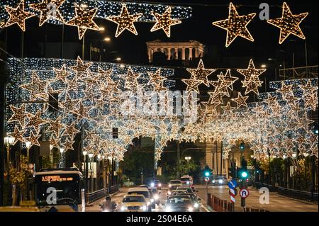 Athens, Greece. 24 December 2024. A main street is adorned with ...