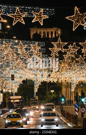 Athens, Greece. 24 December 2024. A main street is adorned with ...