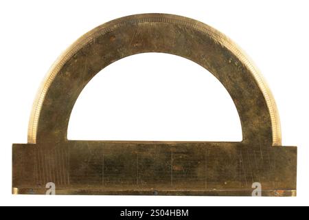 old retro circle brass protractor isolated on white background Stock ...