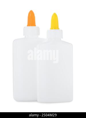 Bottles of glue with caps isolated on white Stock Photo - Alamy