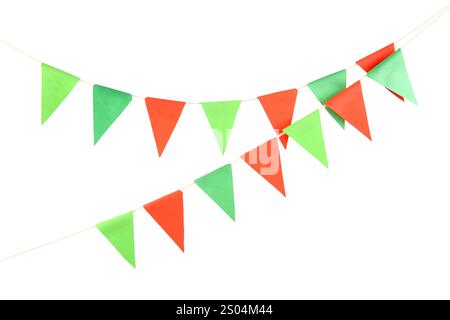 Colorful party flags isolated on white. Festive decor Stock Photo - Alamy