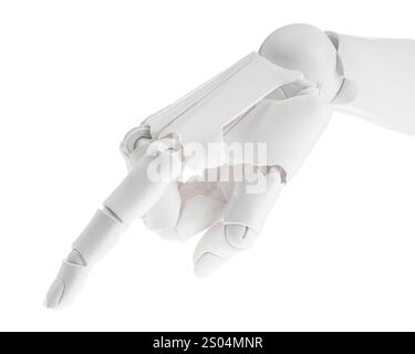 Artificial intelligence. Robot hand pointing at something on white ...