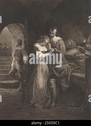 engraving of Sir Walter Raleigh Parting with his Wife, by Charles Burt ...
