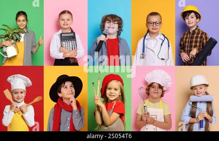 Future profession. Cute children copying people from different ...