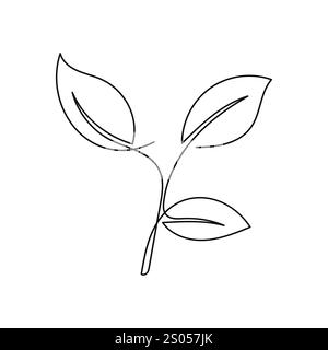 Leaves hand drawing single line art one continuous.Vector illustration ...