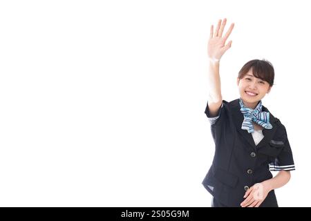 Cabin attendant seeing someone off Stock Photo - Alamy
