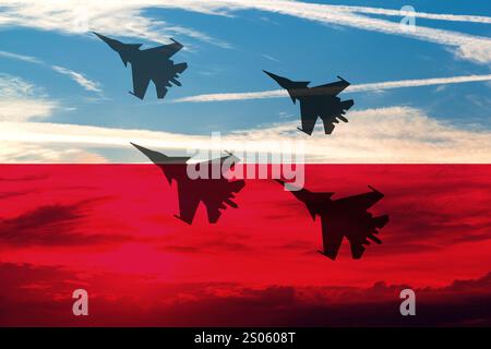 Military fighters in the sky. Collage. A military fighter jet against ...