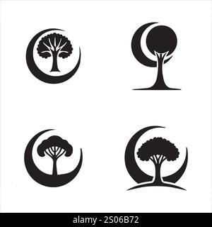four tree logos silhouettes with vector eps illustration on a white ...