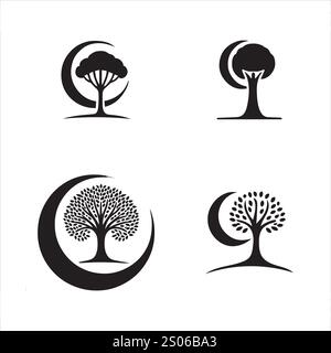 four tree logos silhouettes with vector eps illustration on a white ...