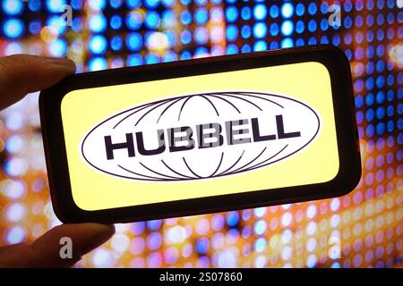 In this photo illustration, the Hubbell Incorporated logo is seen ...