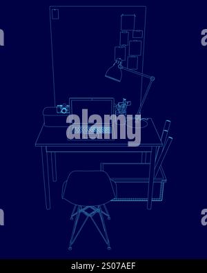 office workplace with desk and desktop scene Stock Vector Image & Art ...