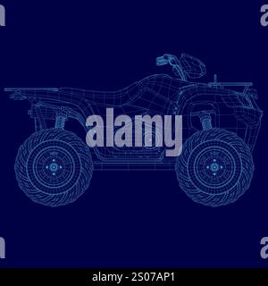 Blue atv wireframe. The atv is shown in a 3D. Front view Stock Vector ...