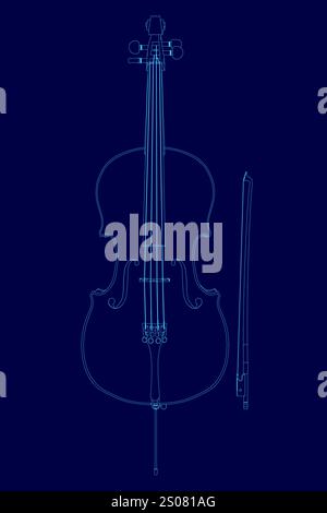 Blue image of a cello with a blue background. The cello is shown in a ...