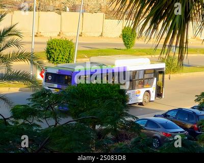 Cairo, Egypt, November 4 2024: A service bus of WUF 12, transportation ...