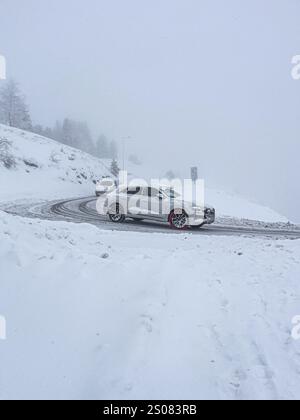 France. 25th Dec, 2024. Snowy roads at Piau Engaly ski resort in the ...