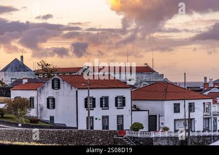 Traditional tile roof houses at Pico island Azores Portugal Stock Photo ...