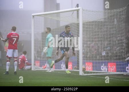 Ashley Fletcher of Blackpool celebrates his goal to make it 0-3 during ...