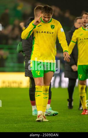 Callum Doyle of Norwich City reacts during the Sky Bet Championship ...