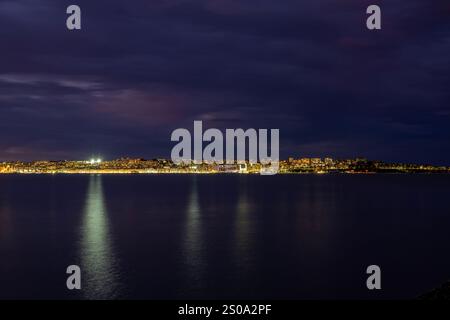 View of the Santander bay at twilight from Pedreña, Cantabria, Spain ...