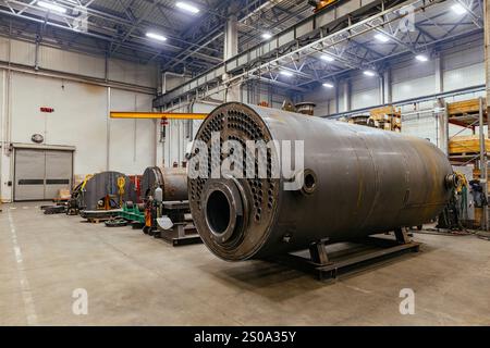 Assembly line of boiler equipment Stock Photo - Alamy