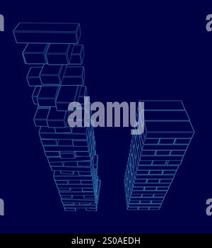 Two tall buildings made of blocks are shown in blue. The buildings are ...