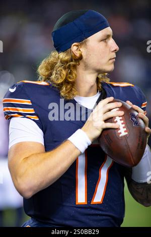 Chicago Bears quarterback Tyson Bagent (17) throws during an NFL football game against the Miami ...