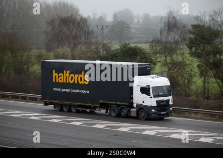 Halfords lorry on the M40 motorway, Warwickshire, England, UK Stock ...