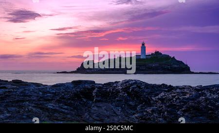 St Ives, UK - July15, 2024: Sunset on Godrevy Island Lighthouse ...