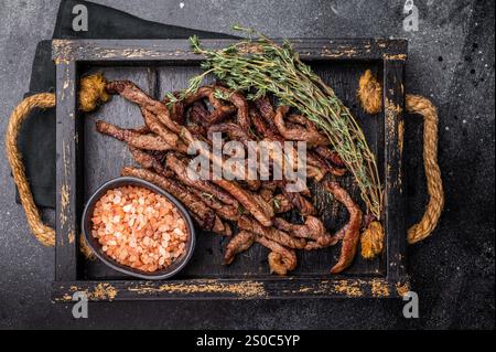 Beef fritter, Deep fried beef tender strips, sliced meat in a tray ...