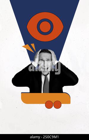 Contemporary art collage. Senior man, lecturer, university teacher ...