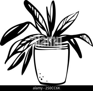 Potted ficus tree houseplant doodle line illustration. Plant indoor ...