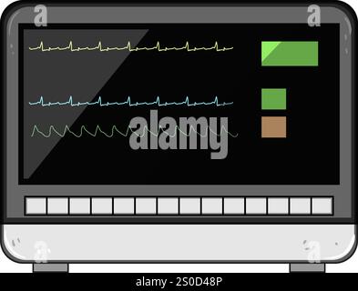 electrocardiogram ekg monitor cartoon. electrodes waveform, diagnosis ...