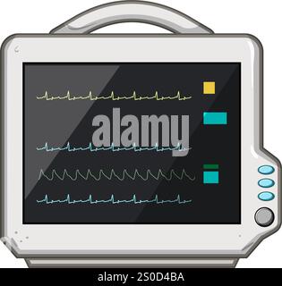 electrocardiogram ekg monitor cartoon. electrodes waveform, diagnosis ...